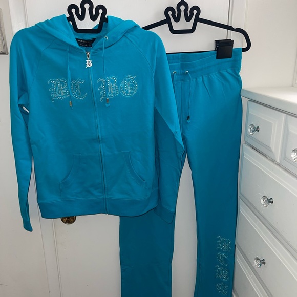BCBG | Pants & Jumpsuits | Bcbg Blue Bedazzled Track Suit With Jeweled ...